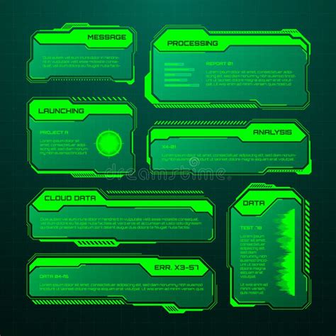 Green Futuristic Hud Ui Elements Sci Fi User Interface Text Boxes Callouts Stock Vector