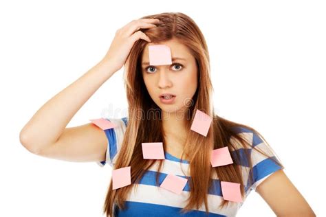 Post It Note On Forehead Stock Photo Image Of Caucasian