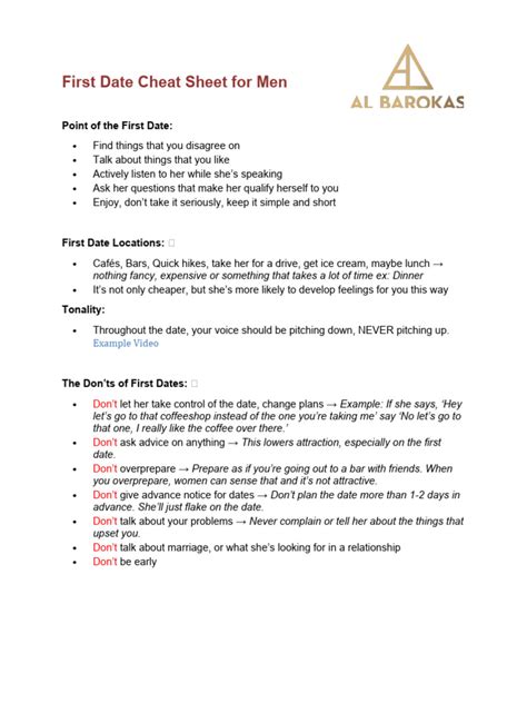 Mens First Date Cheat Sheet Pdf