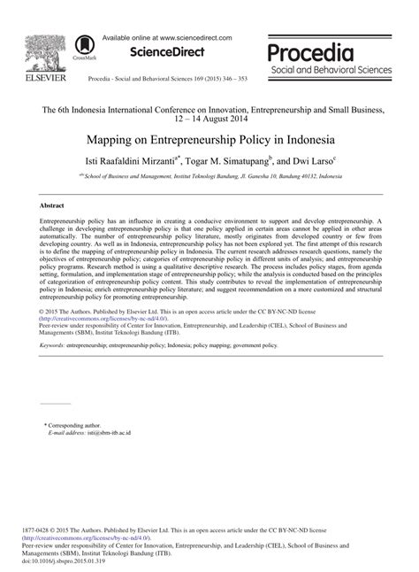 Pdf Mapping On Entrepreneurship Policy In Indonesia