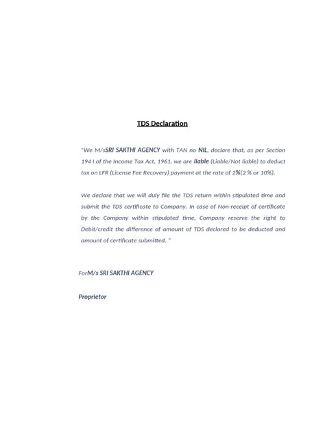 Format For Tds Declaration Pdf