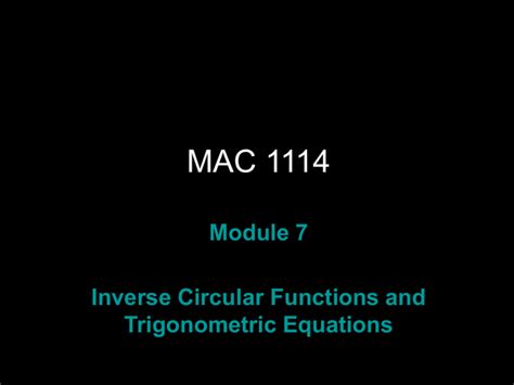 Inverse Circular Functions And Trigonometric