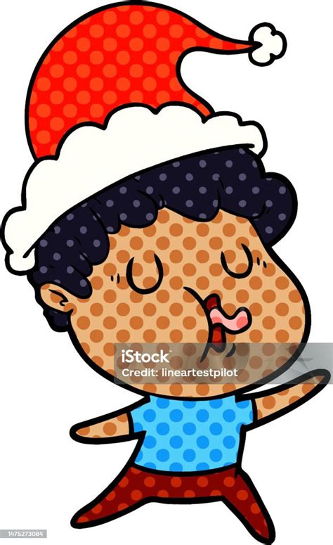 산타 모자를 쓰고 노래하는 남자의 손으로 그린 만화책 스타일의 그림 기이함에 대한 스톡 벡터 아트 및 기타 이미지 기이함 낙서 드로잉 남자 Istock