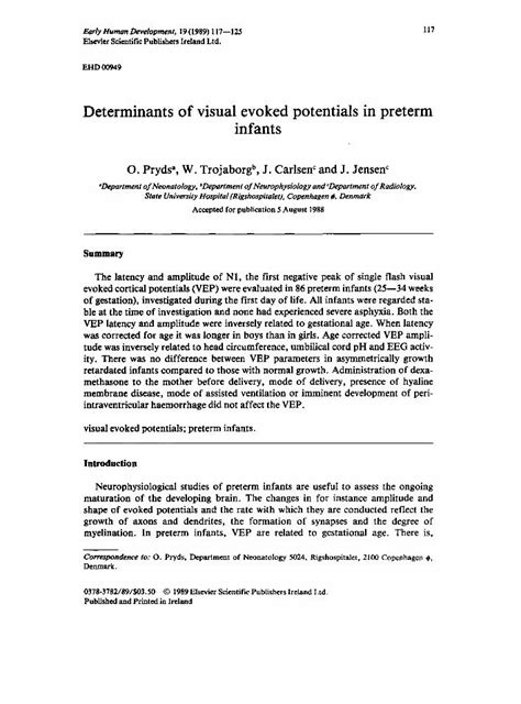 Pdf Determinants Of Visual Evoked Potentials In Preterm Infants