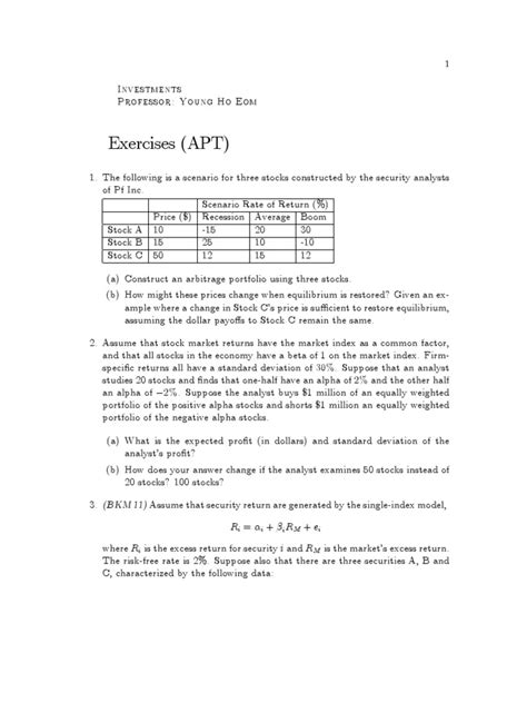 Apt Exercise Pdf Beta Finance Stocks