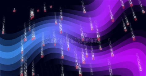 Binary Code And Data Streams Over Purple And Blue Waves Digital Image Stock Image Image Of