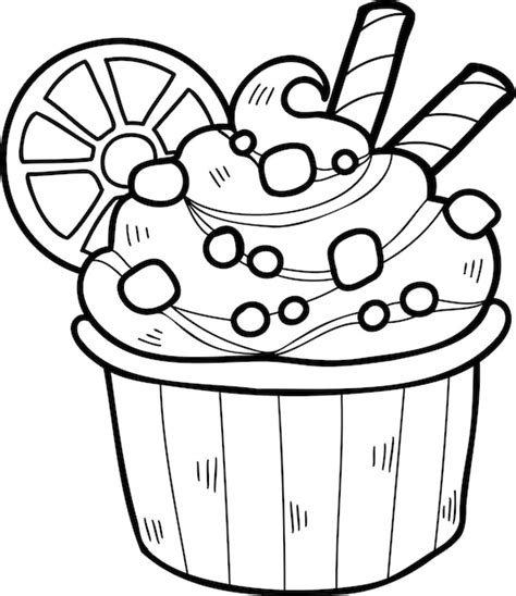 손으로 그린 컵 아이스크림과 레몬 그림 프리미엄 벡터