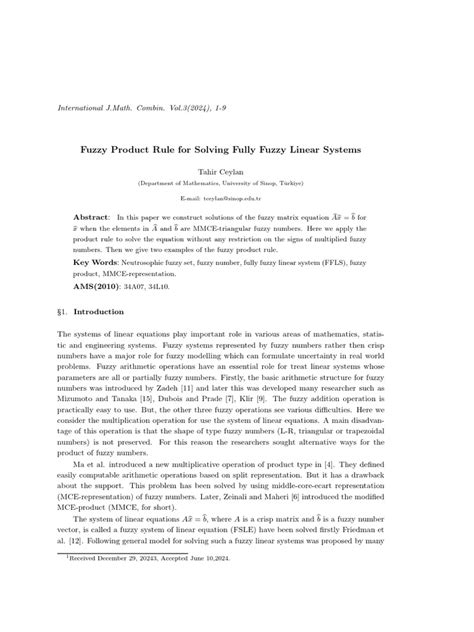 Fuzzy Product Rule For Solving Fully Fuzzy Linear Systems Pdf