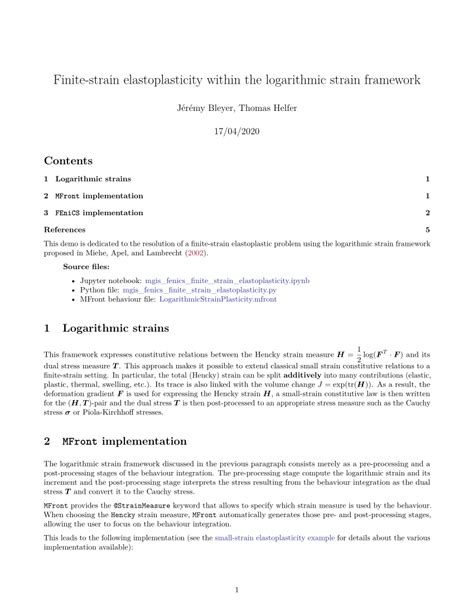 Pdf Finite Strain Elastoplasticity Within The Logarithmic Strain Framework