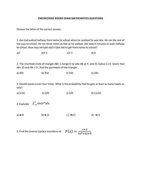 Engineering Board Exam With Answer Key Engineering Board Exam