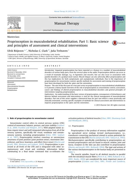 Proprioception In Musculoskeletal Rehabilitation Part 1 Basic Science And Principles Of