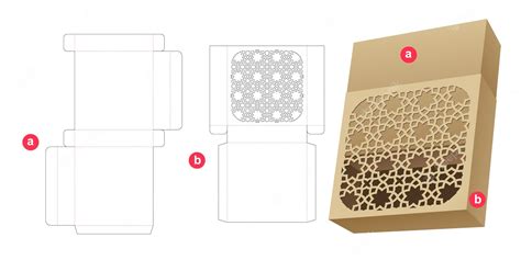 아랍어 패턴 슬라이딩 상자 다이 컷 템플릿 및 3d 모형 프리미엄 벡터