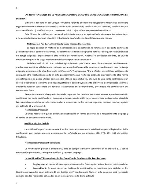 Notificaciones En El Proceso Ejecutivo Tributario Pdf Procedimiento