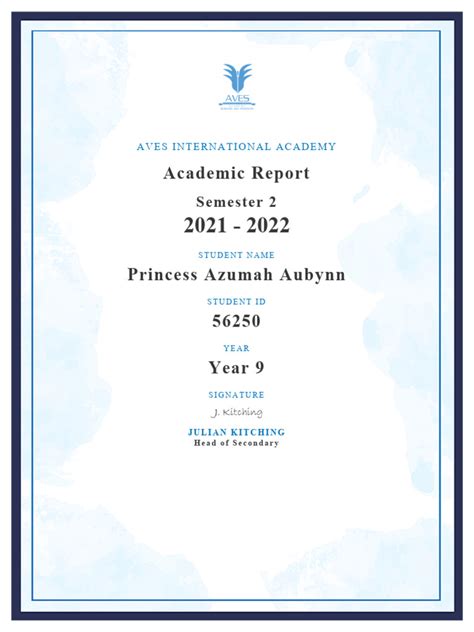 Academic Report Year 9 Aubynn Princess Pdf Teachers Science