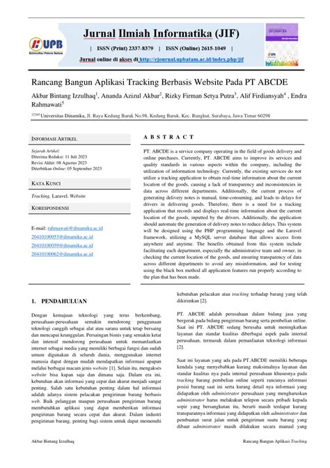 Pdf Rancang Bangun Aplikasi Tracking Berbasis Website Pada Pt Abcde