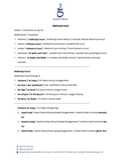 Makhorijul Huruf Pdf