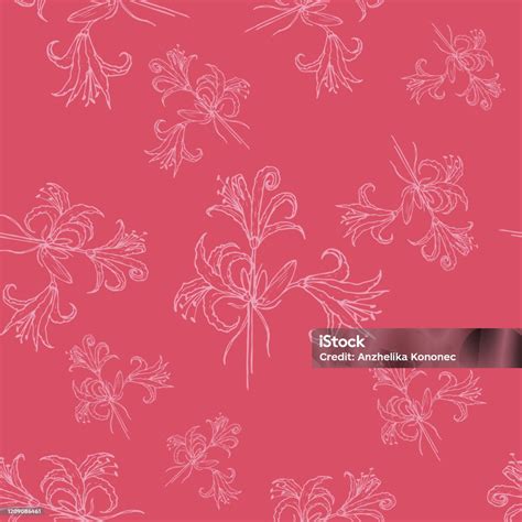 디자인과 장식을 위한 분홍색 배경에 흰색 윤곽선이있는 야생 백합 패턴 스톡 벡터 일러스트레이션 0명에 대한 스톡 벡터 아트 및 기타 이미지 Istock