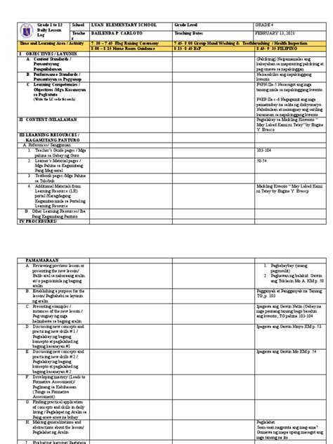 Sample Daily Lesson Log Template Pdf