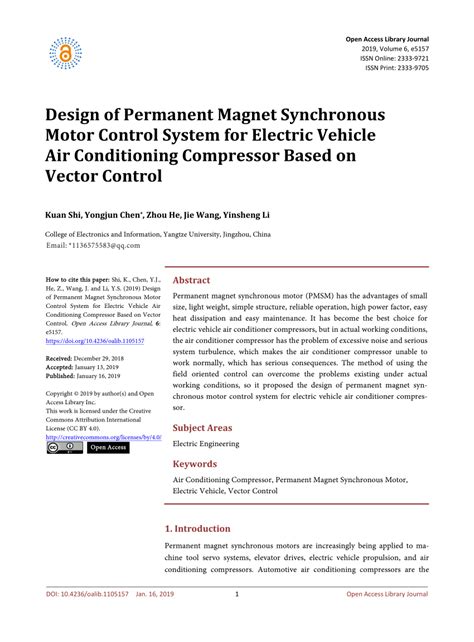 Pdf Design Of Permanent Magnet Synchronous Motor Control System For Electric Vehicle Air