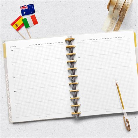 Simple Weekly Diary Letter Grid Printable Planner Insert WO P Horizontal Week On Pages Undated