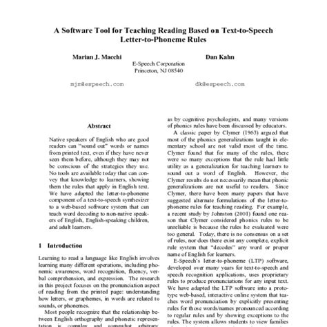 A Software Tool For Teaching Reading Based On Text To Speech Letter To Phoneme Rules Acl Anthology