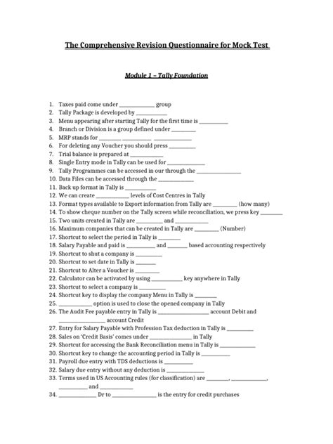 The Comprehensive Revision Questionnaire For Mock Test Pdf