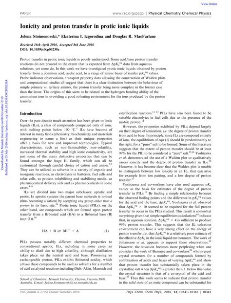 Pdf Ionicity And Proton Transfer In Protic Ionic Liquids · They Can