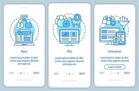 선형 개념으로 모바일 앱 페이지 화면 온보딩 하는 디지털 마케팅 도구 구독 3에 대한 스톡 벡터 아트 및 기타 이미지 3 개념 고객 참여 Istock