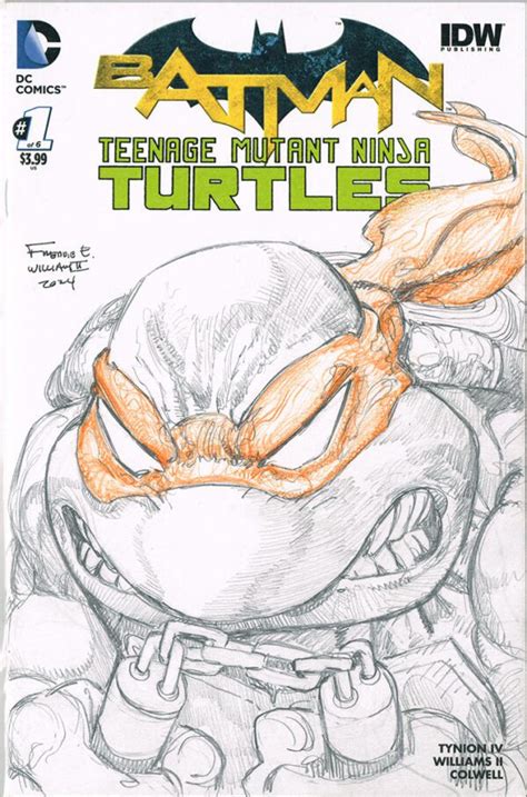 Mikey Pencil Head Sketch On Weird Batman Tmnt V1 Second Printing Blank Freddie E Williams Ii