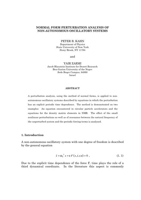 Pdf Normal Form Perturbation Analysis Of Non Autonomous Oscillatory Systems
