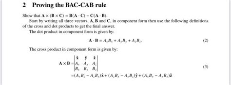Solved 2 Proving The Bac Cab Rule Show That