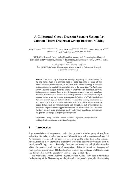 Pdf A Conceptual Group Decision Support System For Current Times Dispersed Group Decision Making