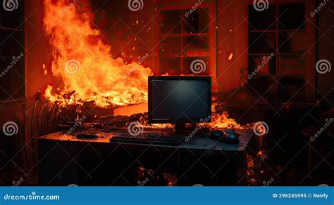 Flaming Computer Stock Image Image Of Temperature Heat 296245595