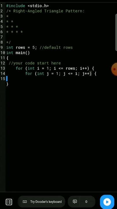 Right Angle Triangle Pattern Using C Programming Language Cprogramming