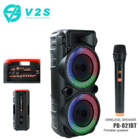 V2S PB 821BT 16 Inch RGB Dancing Light Dual Bass Karaoke Speaker With 1 Wireless Digital