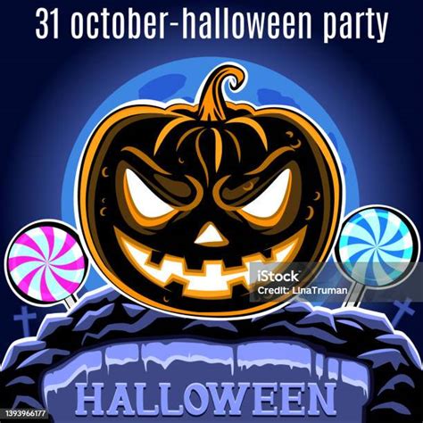 공동 묘지에 호박 포스터를위한 할로윈 파티 디자인 템플릿 벡터 10월에 대한 스톡 벡터 아트 및 기타 이미지 10월 가을