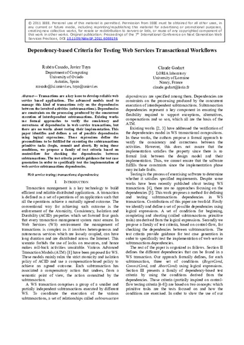 Pdf Dependency Based Criteria For Testing Web Services Transactional