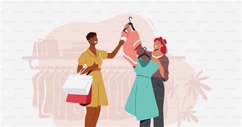 매장에서 유행하는 드레스를 고르는 젊은 여성 세일즈 우먼 어시스턴트는 행거 근처에 새로운 컬렉션의 의복을 제공한다 여성