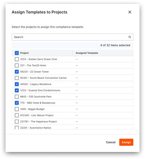 assign a compliance template to a procore project procore