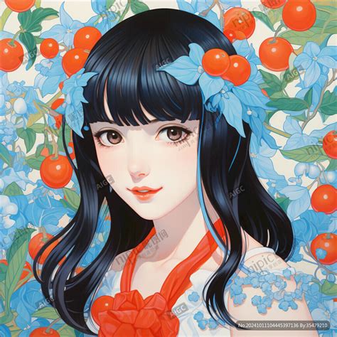 Ai创作图手绘枸杞女孩 可爱小樱桃女孩 原创樱桃水果拟人 手绘枸杞美女 小樱桃可爱女孩 红枣美女插画 蓝莓插画美女 漫画草莓美女 女孩抱草莓