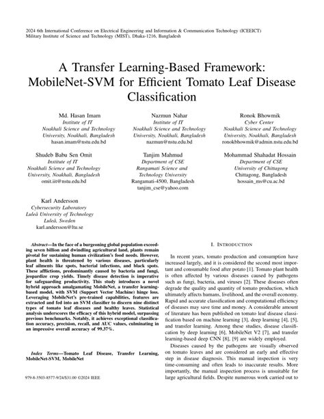 Pdf A Transfer Learning Based Framework Mobilenet Svm For Efficient Tomato Leaf Disease