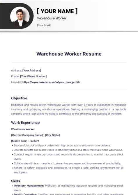 Warehouse Worker Resume Edit Online And Download Example