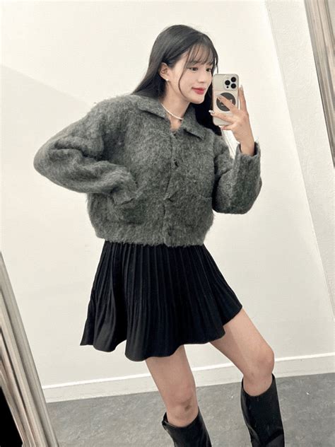 [털빠짐x] 떡볶이니트가디건 2color 울 부클 퍼 니트 포근 세미크롭 데이트룩 꾸안꾸 에이블리