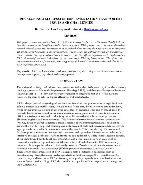 Pdf Developing A Successful Implementation Plan For Erp Issues And