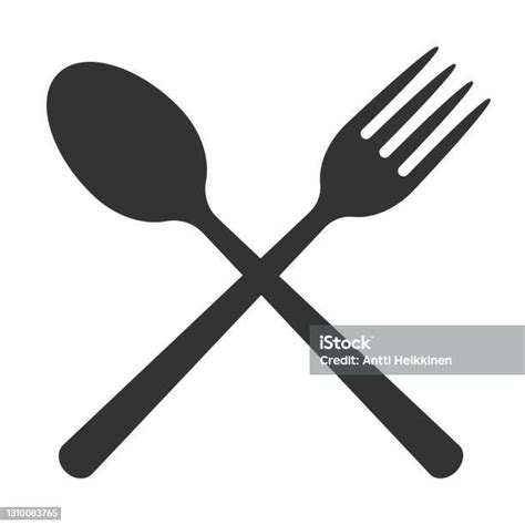 포크와 숟가락은 아이콘 로고를 교차 플랫 쉐이프 레스토랑 또는 카페 장소 표지판 가로 질러 기구 주방 및 식당 메뉴 버튼 기호