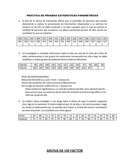 Practica De Pruebas Estadisticas Parametricas Pdf Análisis De