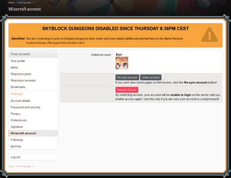 forums manually disable access to the hypixel server [account