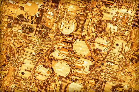 금색 비네트 전자 인쇄 회로 기판 세부 사항 양식화된 초현실적 예술적 표현 0명에 대한 스톡 사진 및 기타 이미지 0명 Cpu 개념 Istock