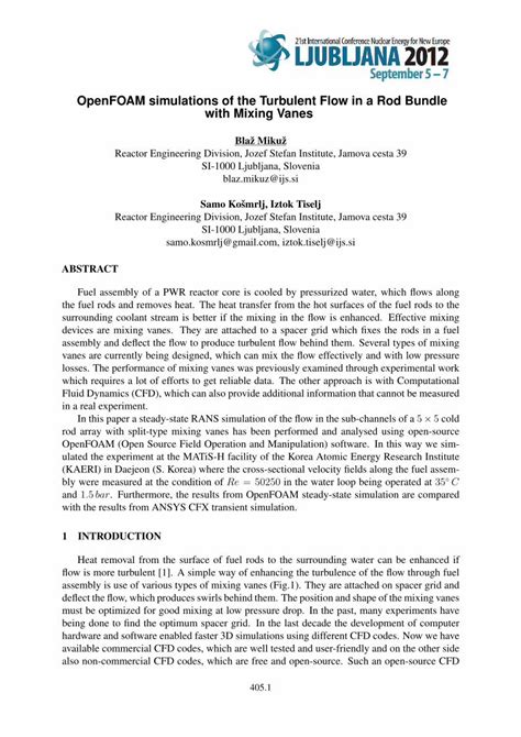 Pdf Openfoam Simulations Of The Turbulent Flow In A Simulations Of The Turbulent Flow In A