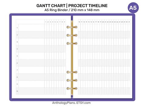 A5 Project Chart Project Tracker Schedule Monthly Timeline Simple